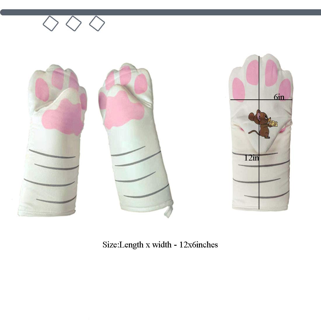 Rosavida Oven Mitts Gloves 1 Pair Heat Resistant 480 β Cat's Claw Creative Kitchen Potholders Baking Gloves Comfortable Thickened Cotton Lining Anti-Scald Gloves