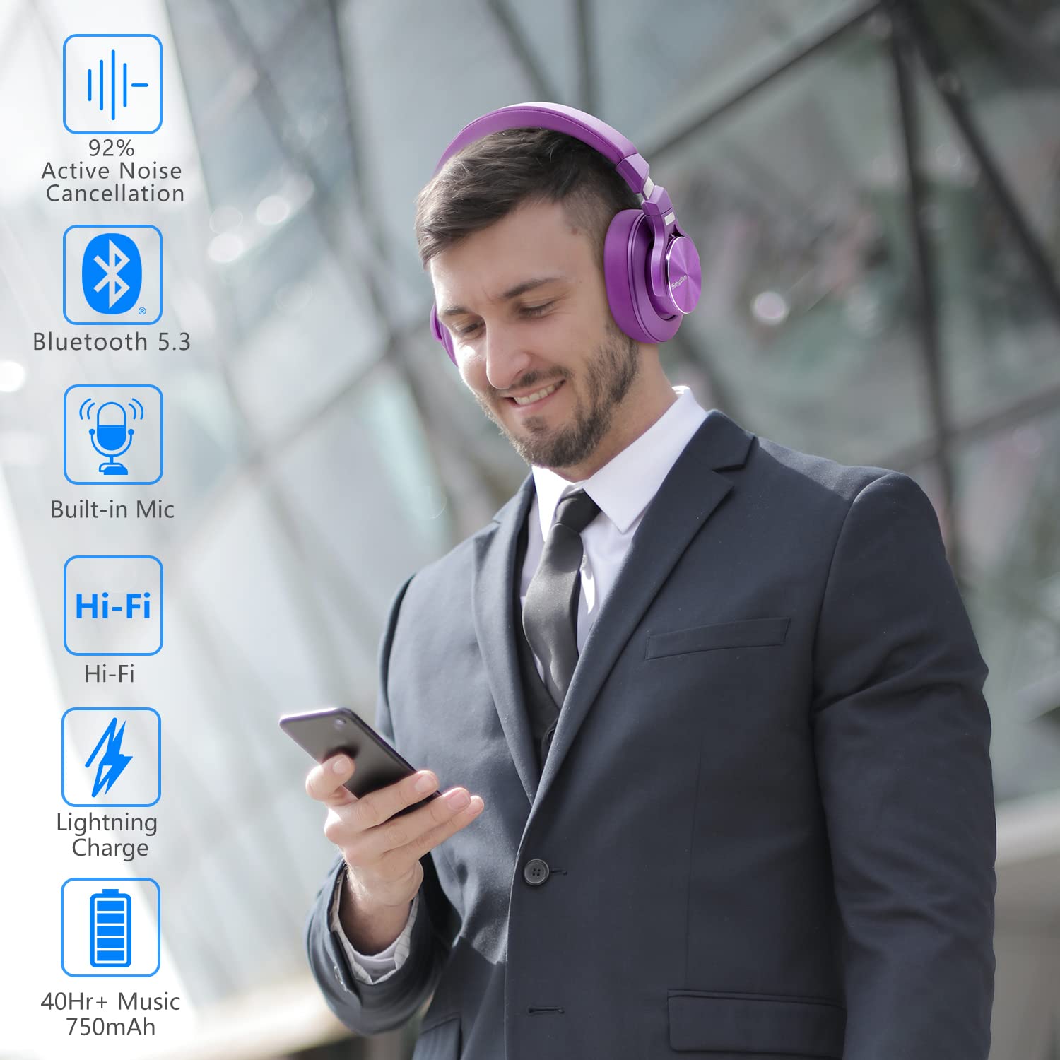 Srhythm NC25 Active Noise Cancelling Headphones,ANC Stereo Headset Bundle with NC75 Pro Bluetooth V5.3 Wireless,40 Hours Playtime Over Ear Headsets