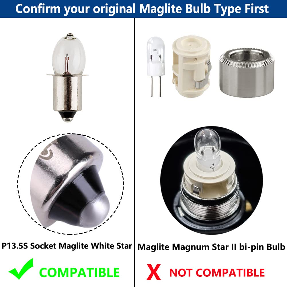 LudoPam Upgrade Bulbs LED Flashlight Bulb Compatible for Maglite Flashlight 2 Cell C/D, 2 Pack