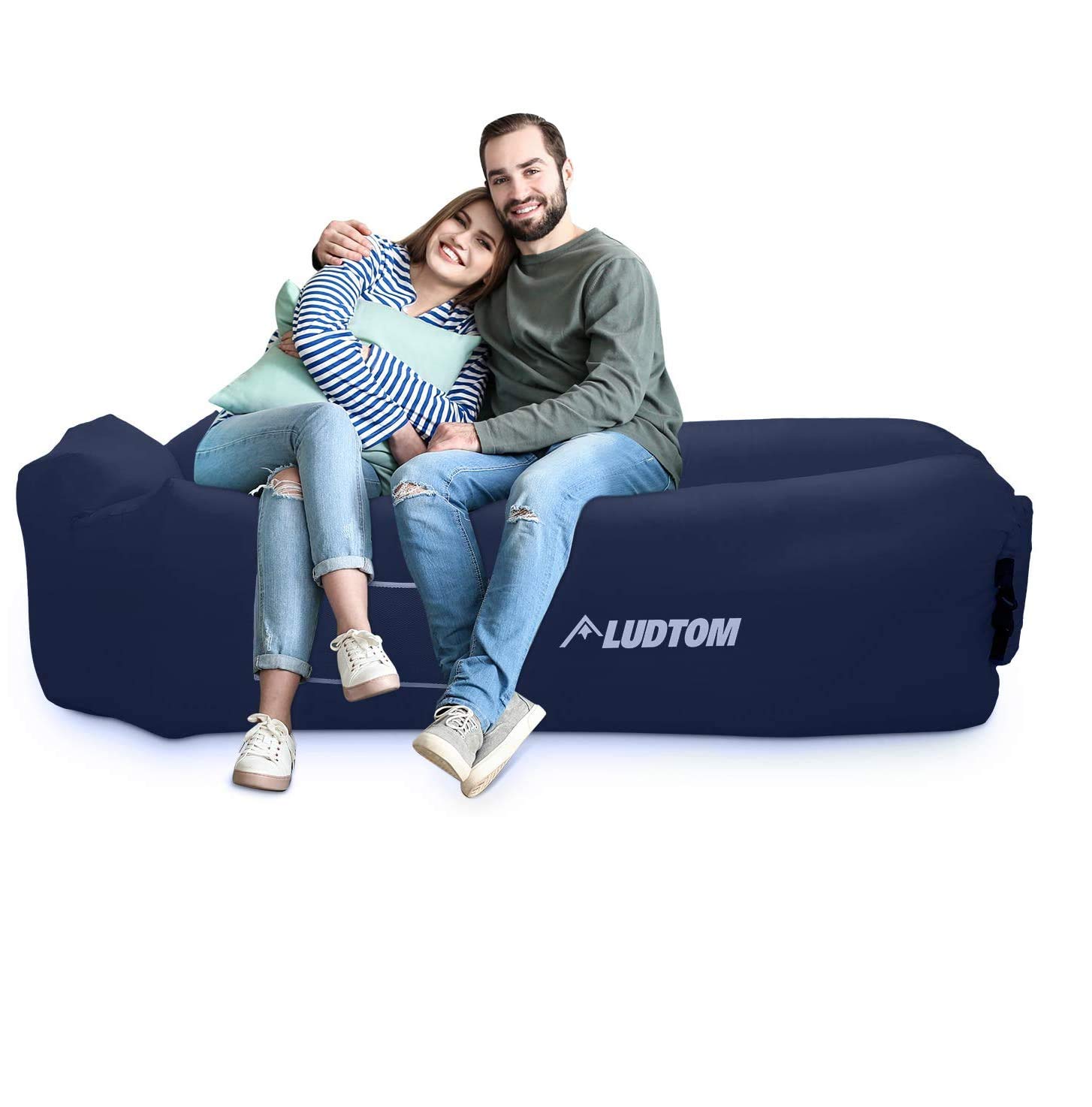 ludtom Inflatable Lounger Air Sofa Hammock, 440 lb Portable and Waterproof Ideal Inflatable Pouch Couch for Camping Gear and Accessories for Outdoors Pool Backyard Traveling Navy