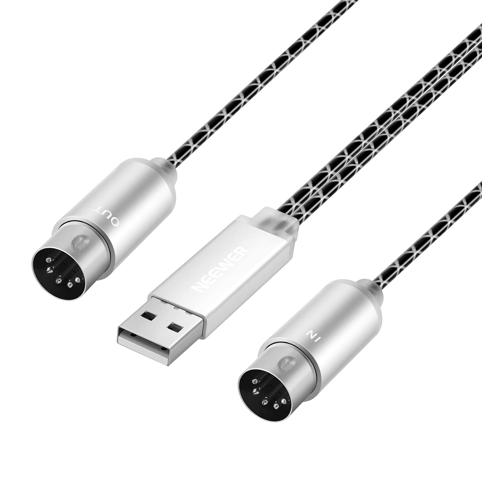 Neewer MIDI Cable, 5-Pin MIDI to USB Cable, MIDI Interface in-Out to USB Converter MIDI Adapter with Indicator for Piano Keyboard to PC Mac Laptop