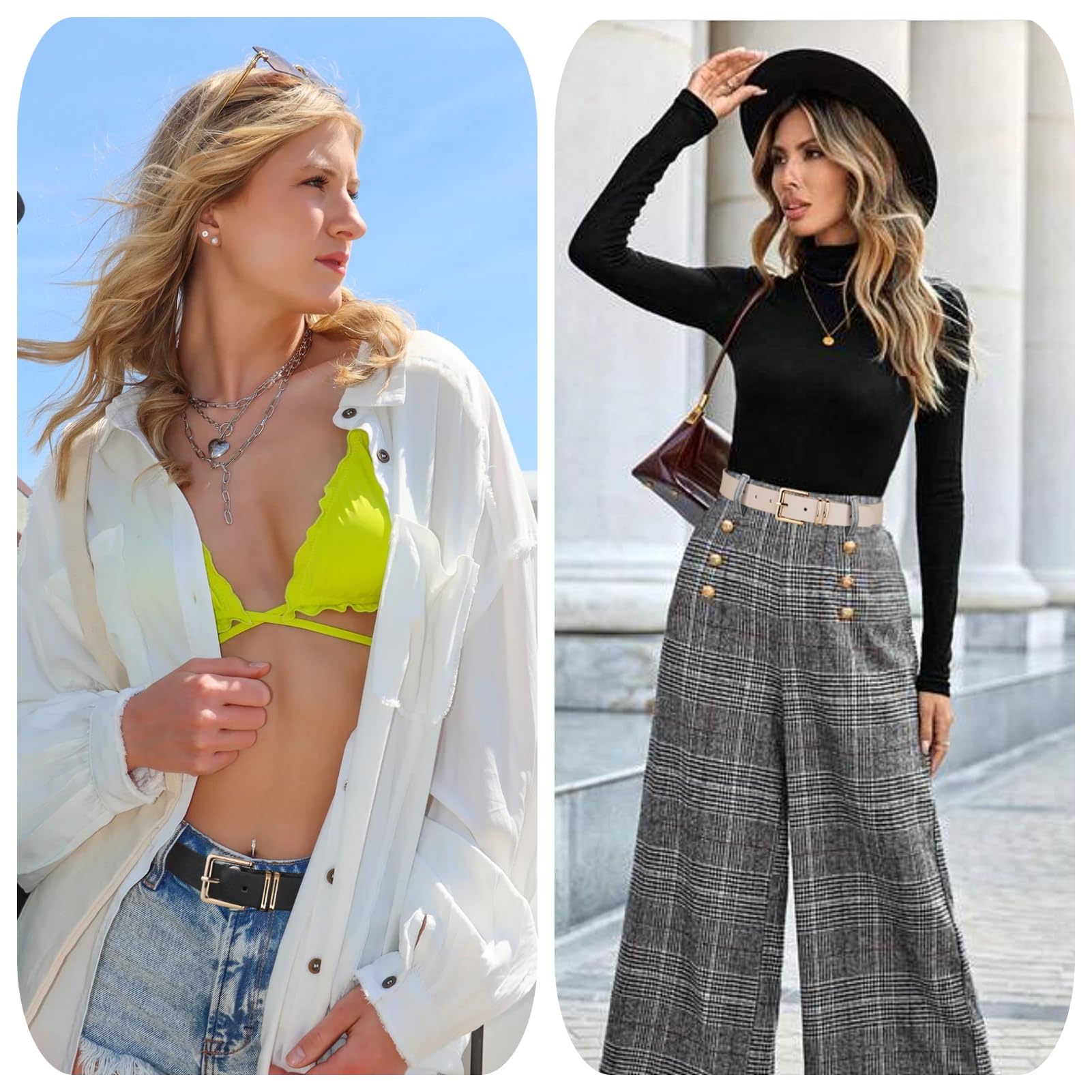 UnFader Pack 3 Women Belts for Jeans Pants, Fashion Gold Buckle Leather Belts
