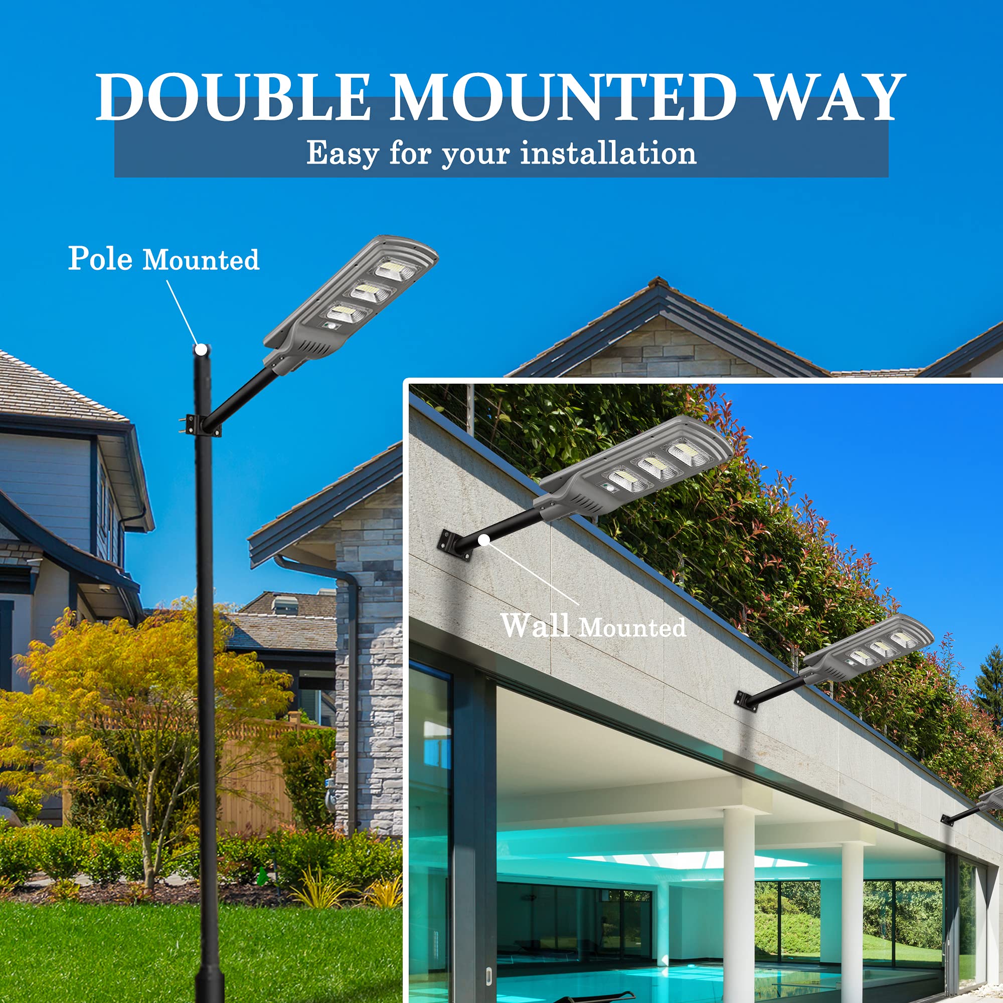 Lovus 2Pack Solar LED Street Light, 2000W Outdoor Solar Parking Lot Light Dusk to Dawn with Motion Sensor for Garage, Driveway, IP65 Waterproof, Wall or Pole Mount, ST60-010-2