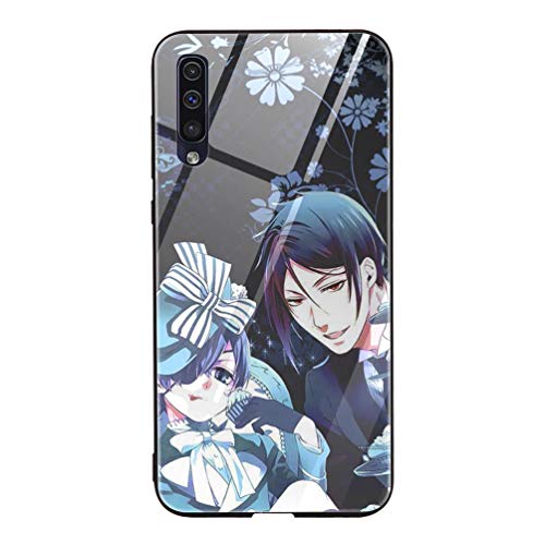 Luxury Phone Case for Samsung Galaxy A40 Cover,9H Tempered Glass Back Cover Soft Silicone Anti Scratch Bumper Design LB-158 Black Butler Kuroshitsuji Anime Protective Case