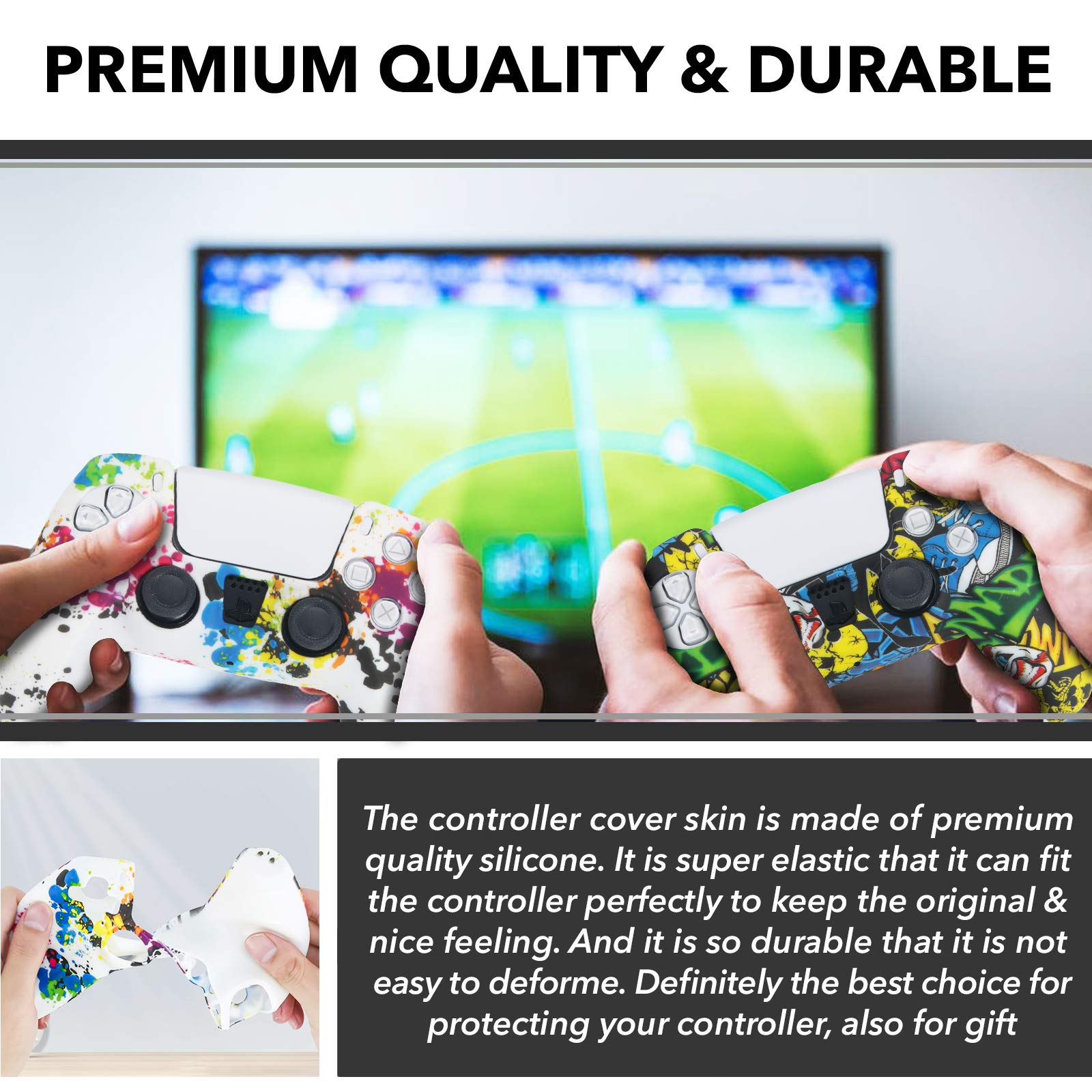 PS5 Controller Skin,Non Slip Comfort Silicone Skin Cover Protector Case for Playstation 5 DualSense Controller(Controller Skin case x 2 + FPS PRO Thumb Grips x 8)