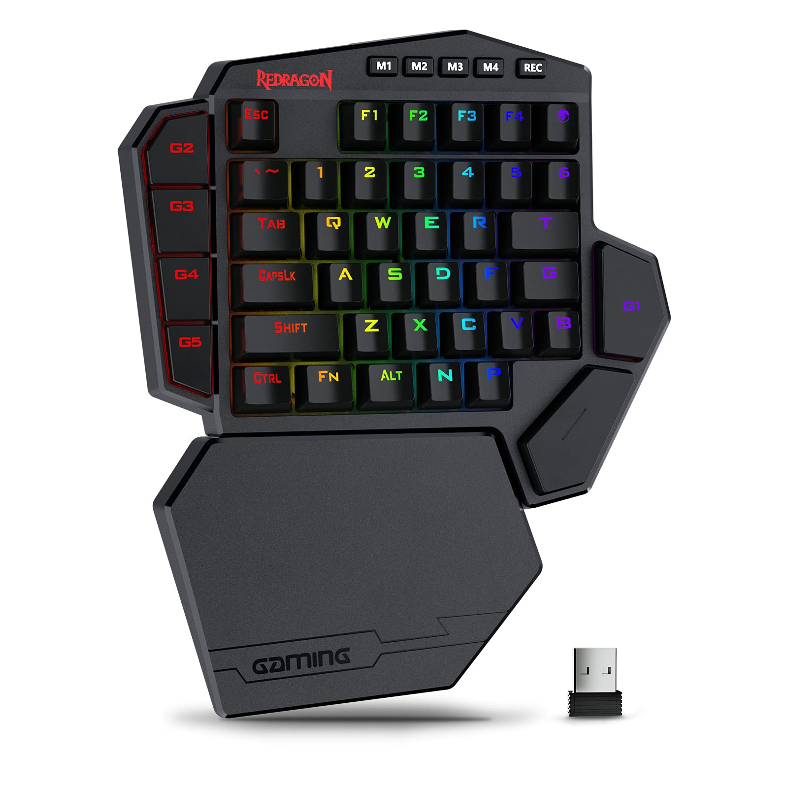 Redragon K585 DITI Wireless One-Handed Mechanical Keyboard, 42 Keys 2.4Ghz RGB 40% Gaming Keypad with 7 Onboard Macro Keys, Detachable Wrist Support, Durable Battery, Clicky Blue Switch