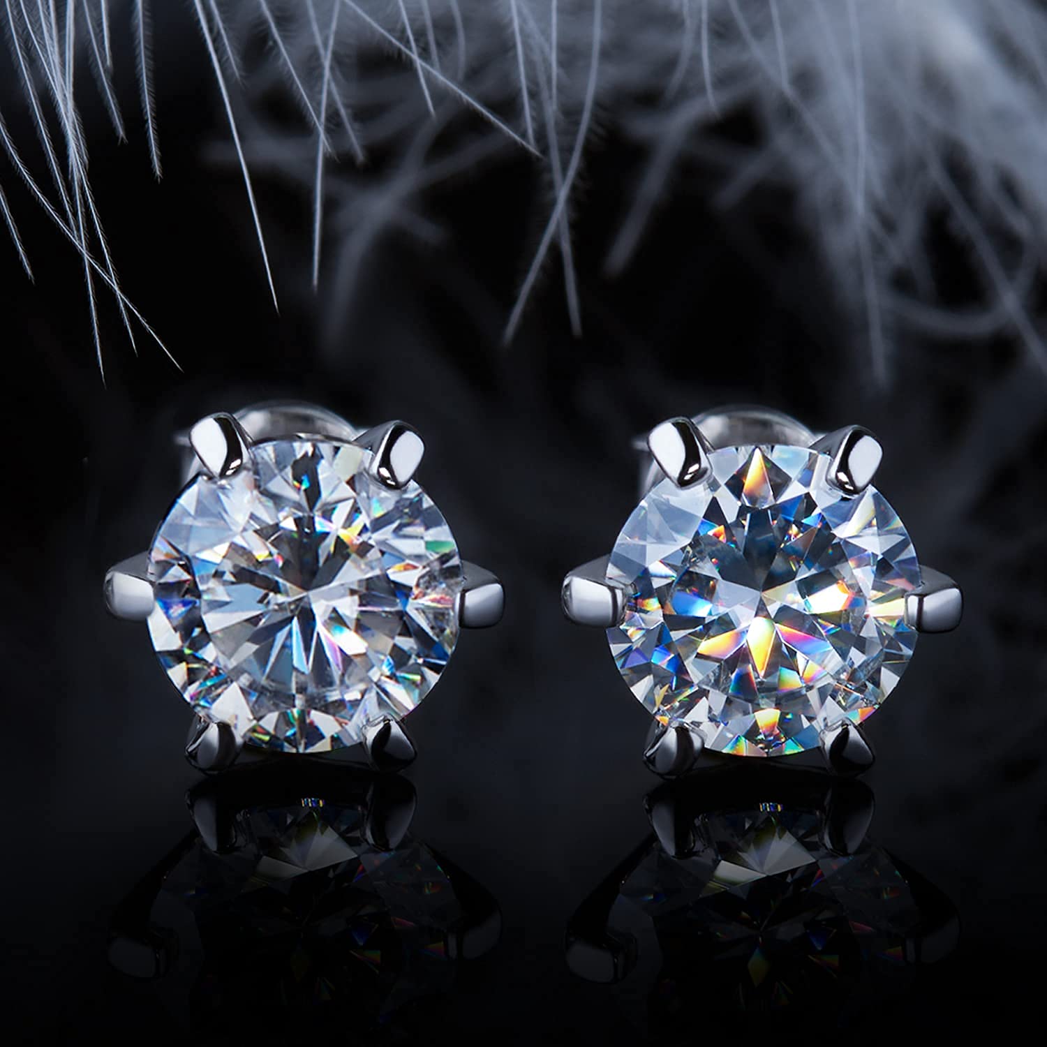 Moissanite Earring, Total 4.0ct 8.0mm EF Round Cut,18K Gold Plated 925 Steling Silver,Stud Earrings For Men Women
