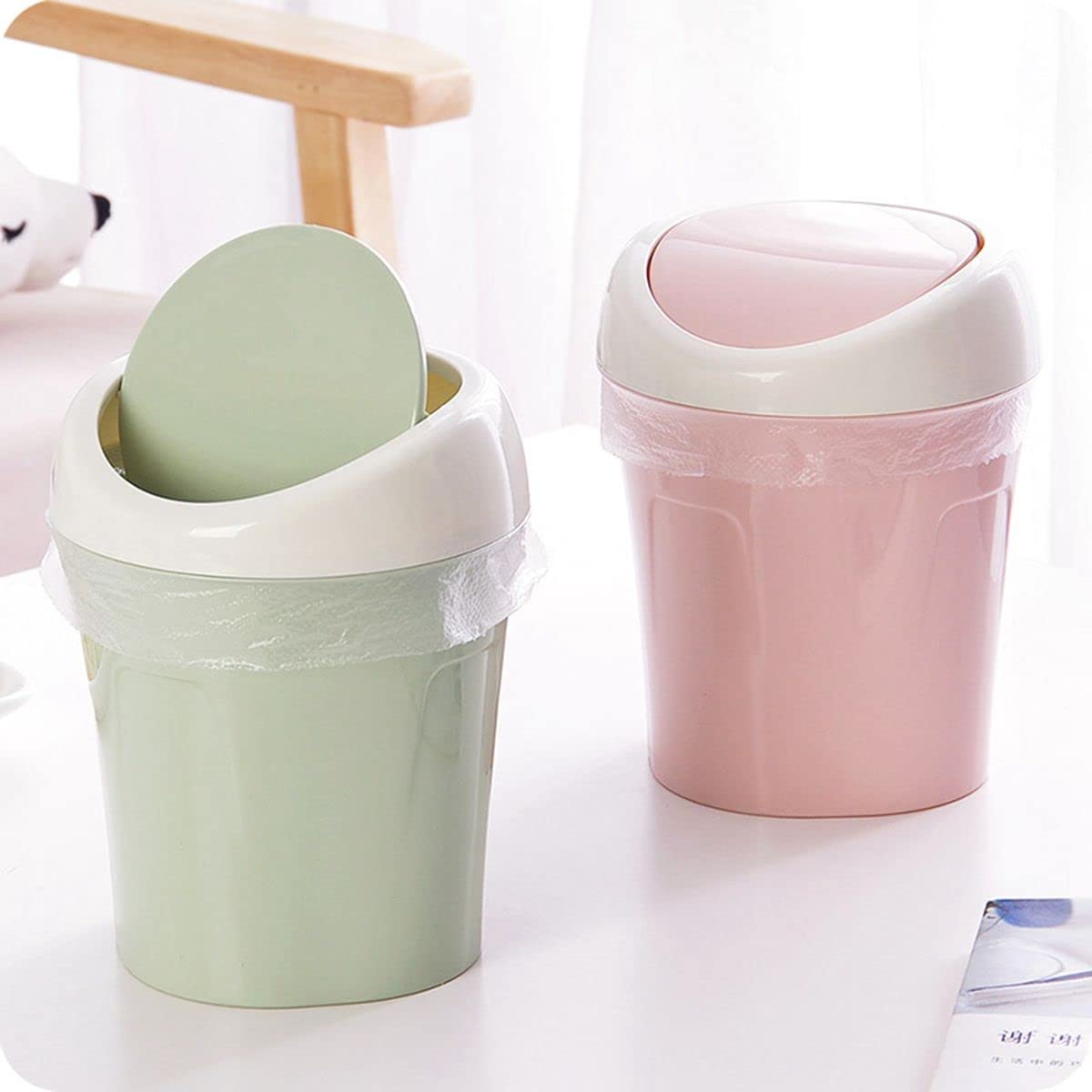 YITAQI Trash Can Living Room Home Mini Bedside Desktop Plastic Garbage Bin Waste Basket Storage Organizer(Green)