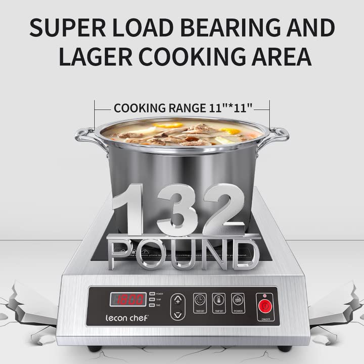 Leconchef Induction Cooktop Induction Cooker Stainless Steel Commercial Grade Countertop Induction Cooker Portable Electric Burner 10 Power&Temperature Settings,24 Hours Timer&Preset for