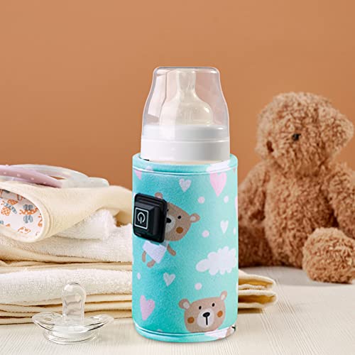 USB Bottle Warmer,MoreChioce Fast Heating Bottle Warmer Milk Bottle Warmer Portable Infant Bottle Keep Warmer Thermostat for Travel Camping,Green Bear