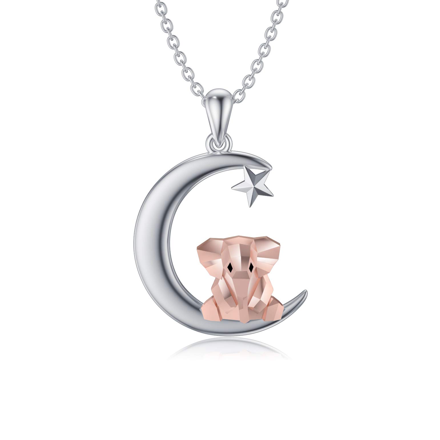 ONEFINITY Elephant Necklace Sterling Silver Origami Moon Elephant Pendant Birthday Gifts for Women Girlfriend Wife