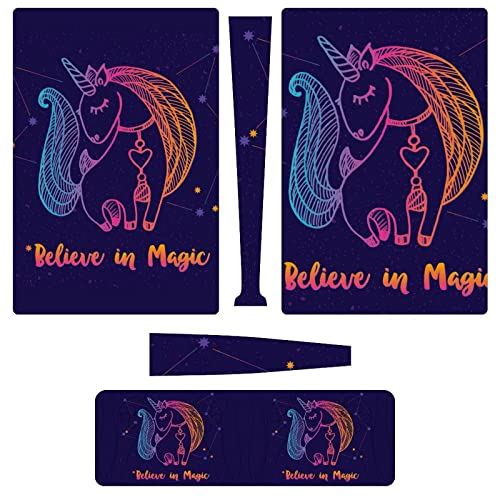 Unicorn Believe in Magic Full Protective Skin Cover Design Wrap Decal Sticker Compatible with PS5 Digital Edition Console and Controller