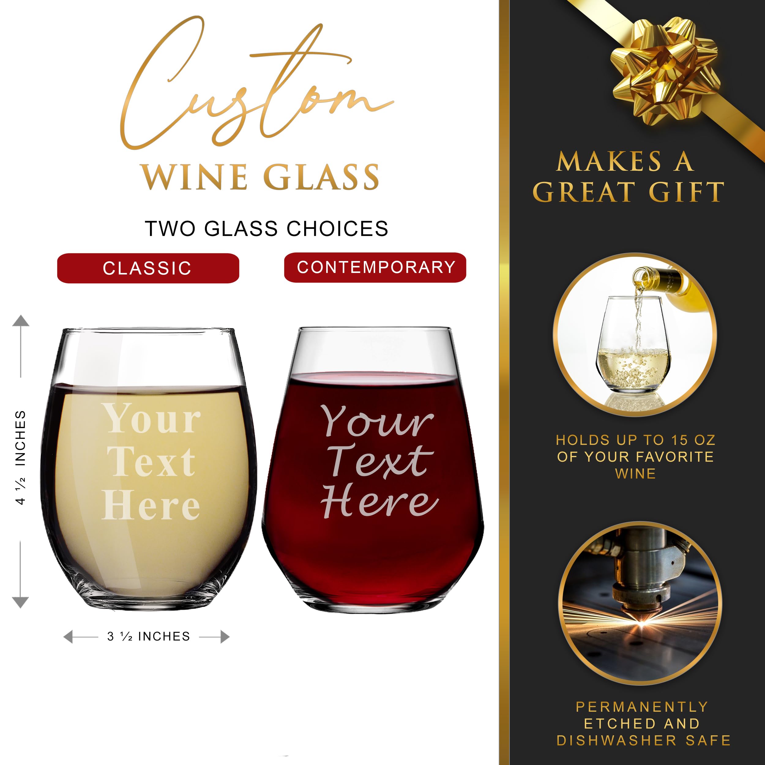 My Personal Memories, Personalized 15oz Stemless Wine Glass - Engraved With Your Custom Text