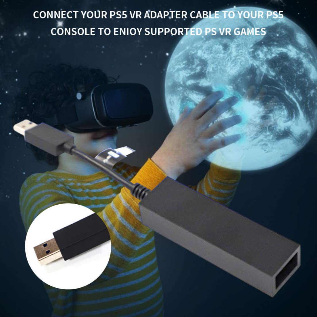 Snner VR Adapter Cable Compatible with 5 Mini Camera with VR Male to Female Connector