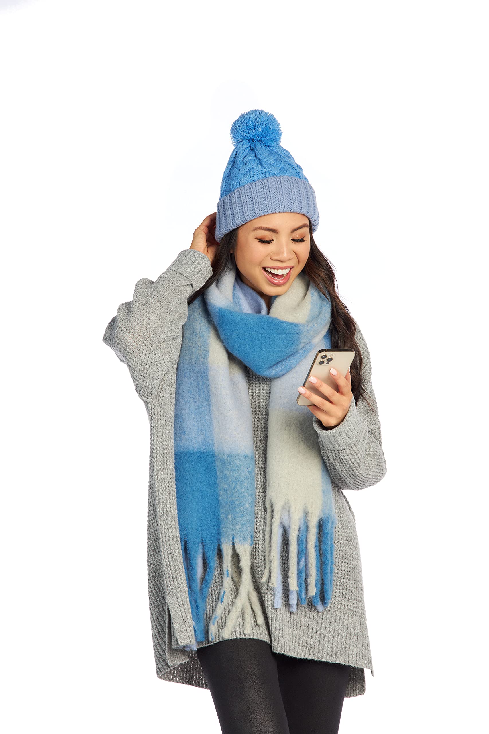 Mud Pie Bright Check Womens Scarf, One Size, Blue