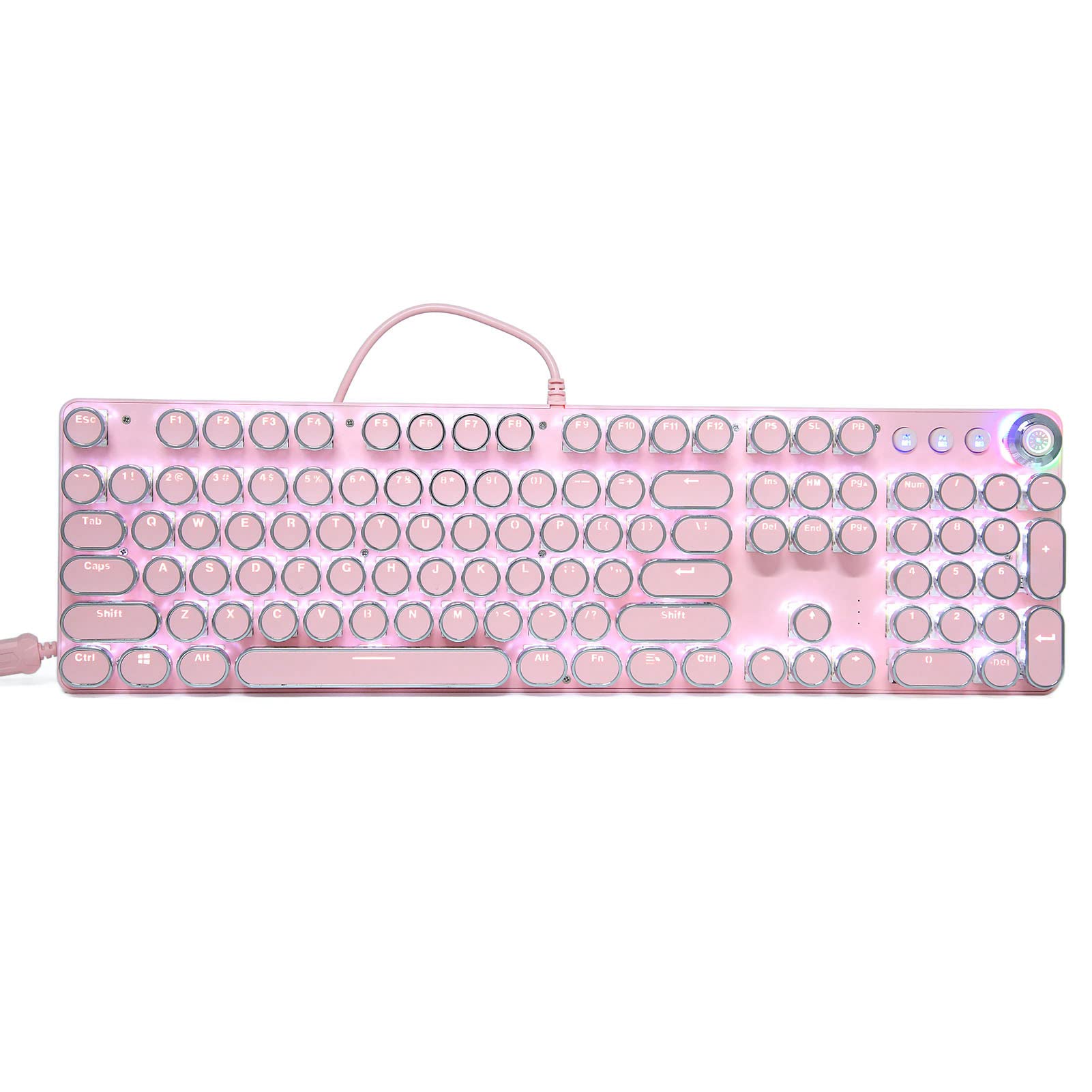 YYOYY Mechanical Keyboard, 104 Keys Punk Keycap, Wired Gaming Keyboard, Multi Light Mode Adjustment, Cute Pink Appearance for Girl, Compact Design, for Computer (902-7 Pink Punk)
