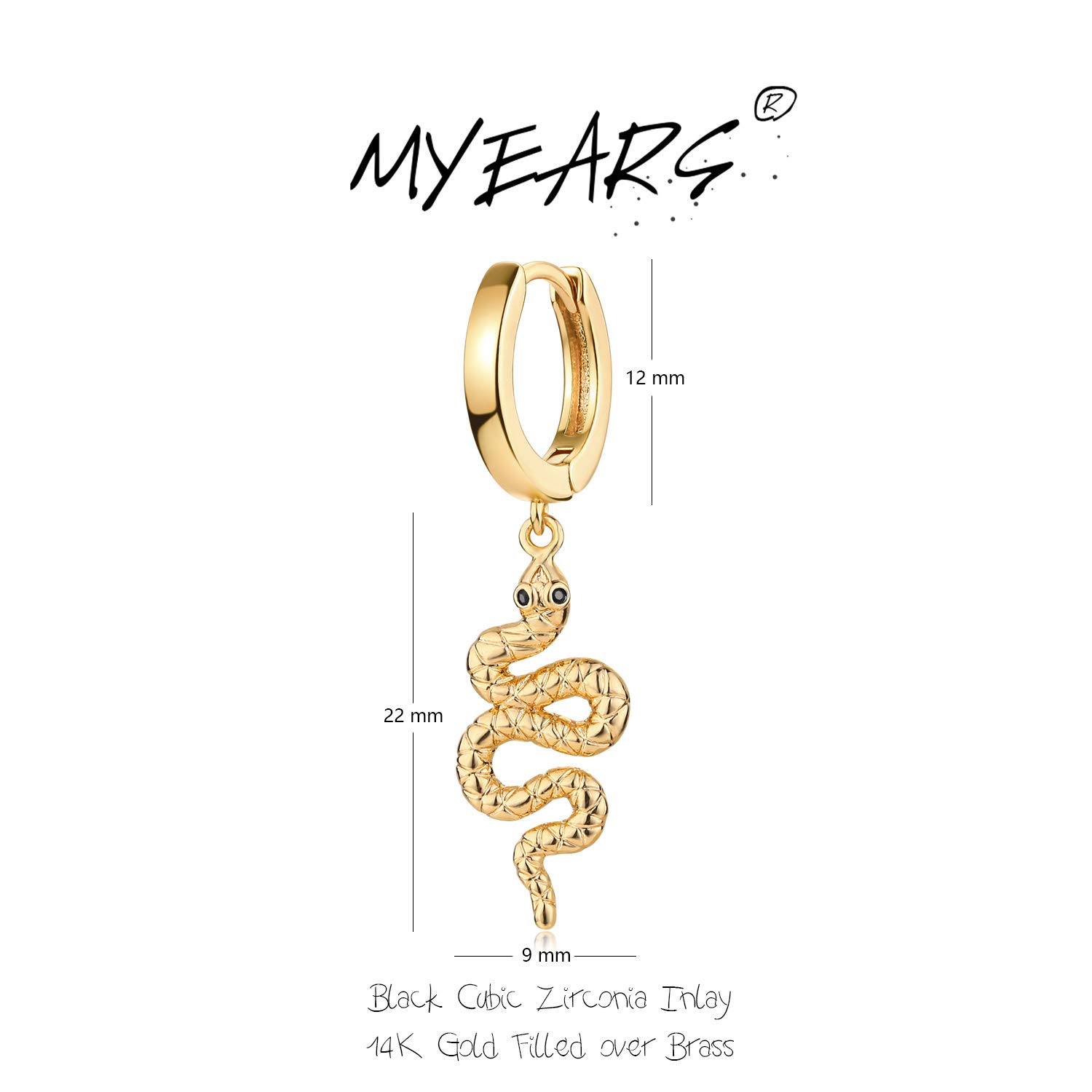 MYEARS Women Snake Earrings Gold Huggie Hoop Serpent Diamond Cubic Zirconia Dangle Drop 14K Gold Filled Small Boho Simple Delicate Hypoallergenic Animal Jewelry Gift