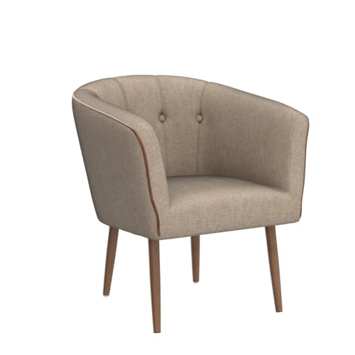 LSSBOUGHT Stylish Upholstered Button Tufted Fabric Living Room Accent Chair with Solid Wood Legs and Armrest (Beige)