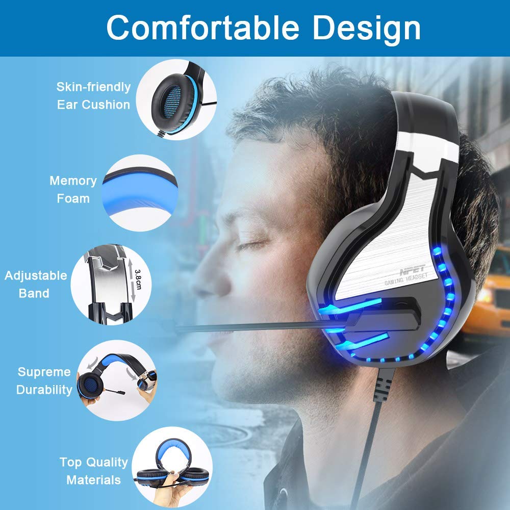 NPET Gaming Keyboard and Headset Bundle, Ultra-Slim Rainbow LED Backlit Keyboard, Stereo Gaming Headset for PS4, PC, Xbox One Controller