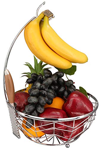 ROSYLINE Fruit Basket Banana holder, Elegant Fruit Bowl with Banana Tree Hanger (Chrome Finish)