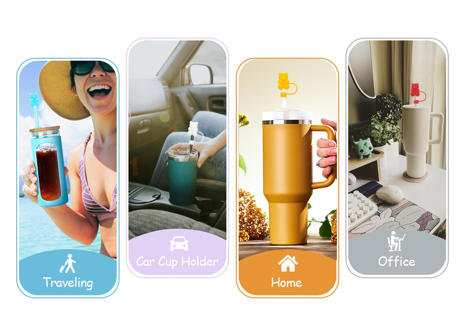 Stanley Straws Cover for Stanley Cup 40oz - Reusable Silicone Gummy Bear Straw Topper for Stanley 30oz,Cute Straw Cap Compatible Stanley ,Stanley Cup Accessories Bear Straw Cover (Bears)