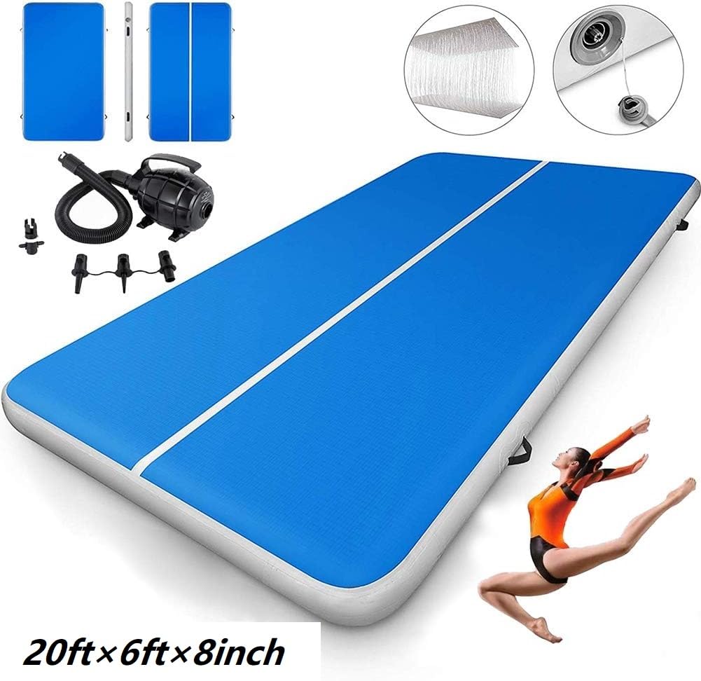 LYYNTTK 20FT (6x2x0.2m) Air Gymnastics Tumbling Mat Inflatable Tumble Track with Electric Air Pump for Floating Mats/Beach Mats/Tumble/Gym/Training/Cheerleading