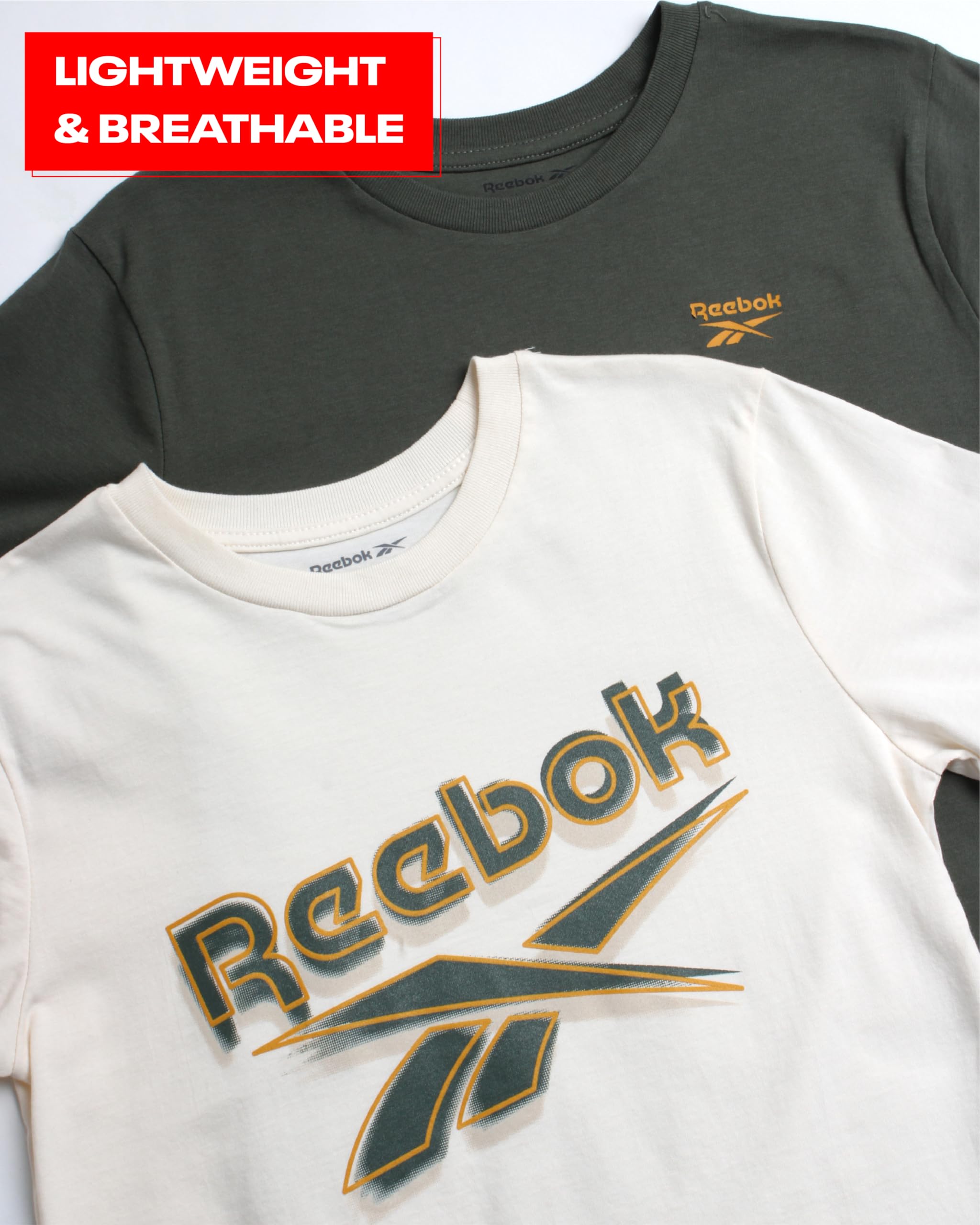 Reebok Boys Active T-Shirt 2 Pack Performance Cotton Shirt for Boys Kids Athletic Sports Tee (8-20), Size X-Large, Classic White