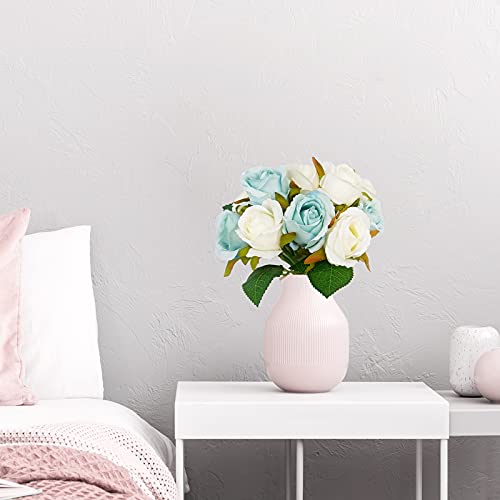 LIUCOGXI 12 Heads Artificial Silk Rose Flowers Bouquet White&Blue for Wedding Party Home Decor