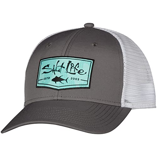 Salt Life Mens Aqua Badge Hat, Charcoal, One Size