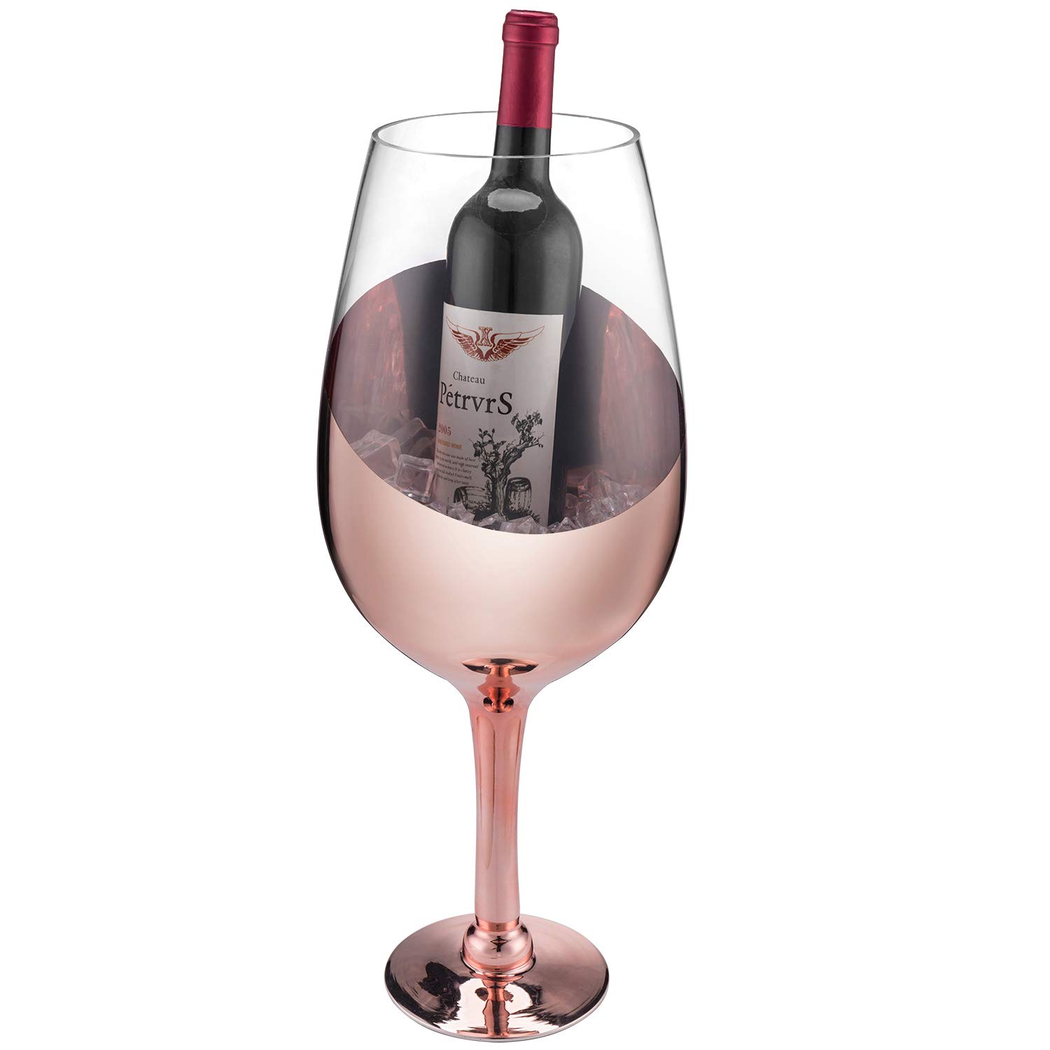 MyGift 20-inch Decorative Oversized Wine Glass with Copper Tone Metal Stem, Novelty Giant Champagne Magnum Chiller