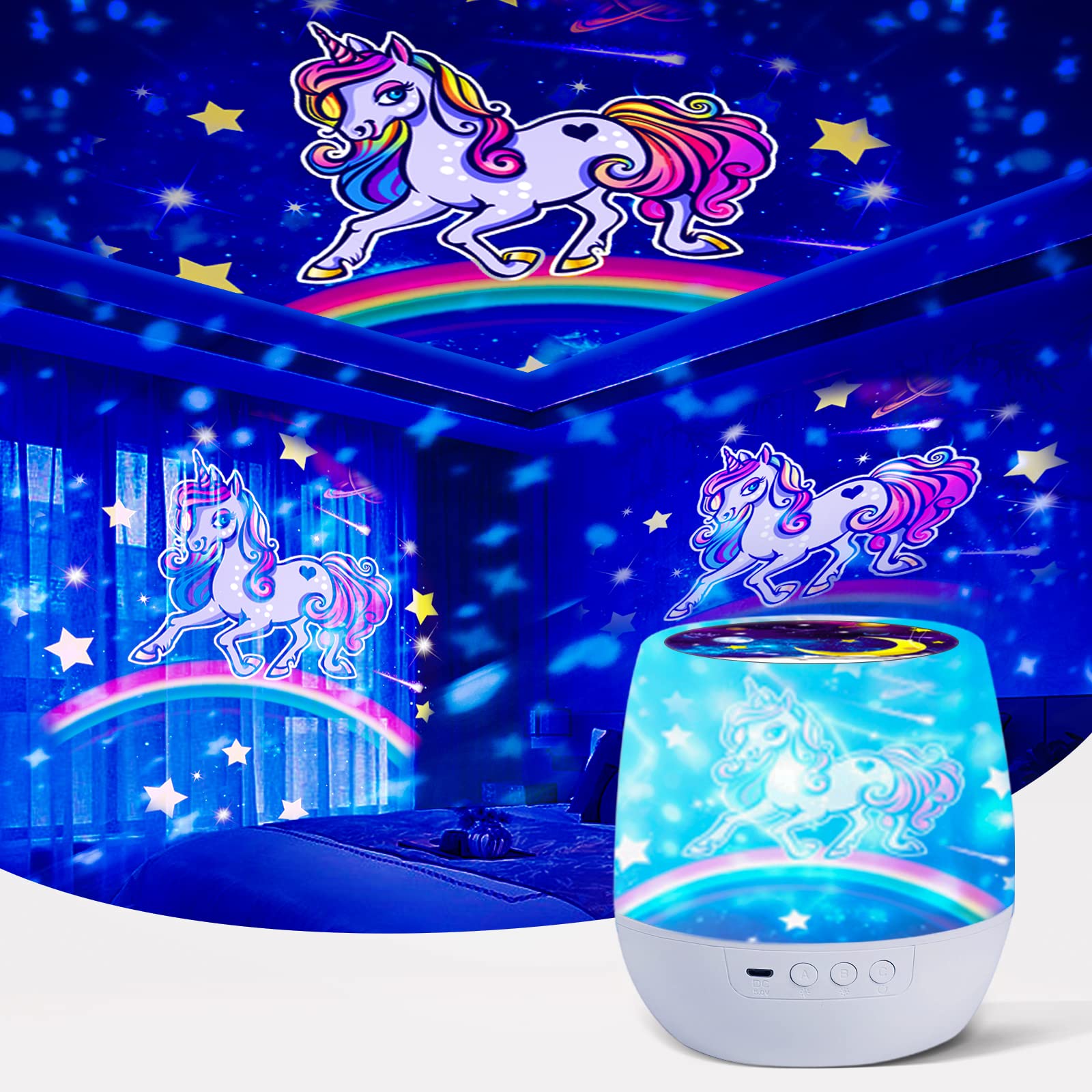 Unicorn Star Night Light Projector for Girls, Kids Constellation Galaxy Projector, Boys USB Night Light 360 Degree Rotating Planet Night Lighting Projection Lamp