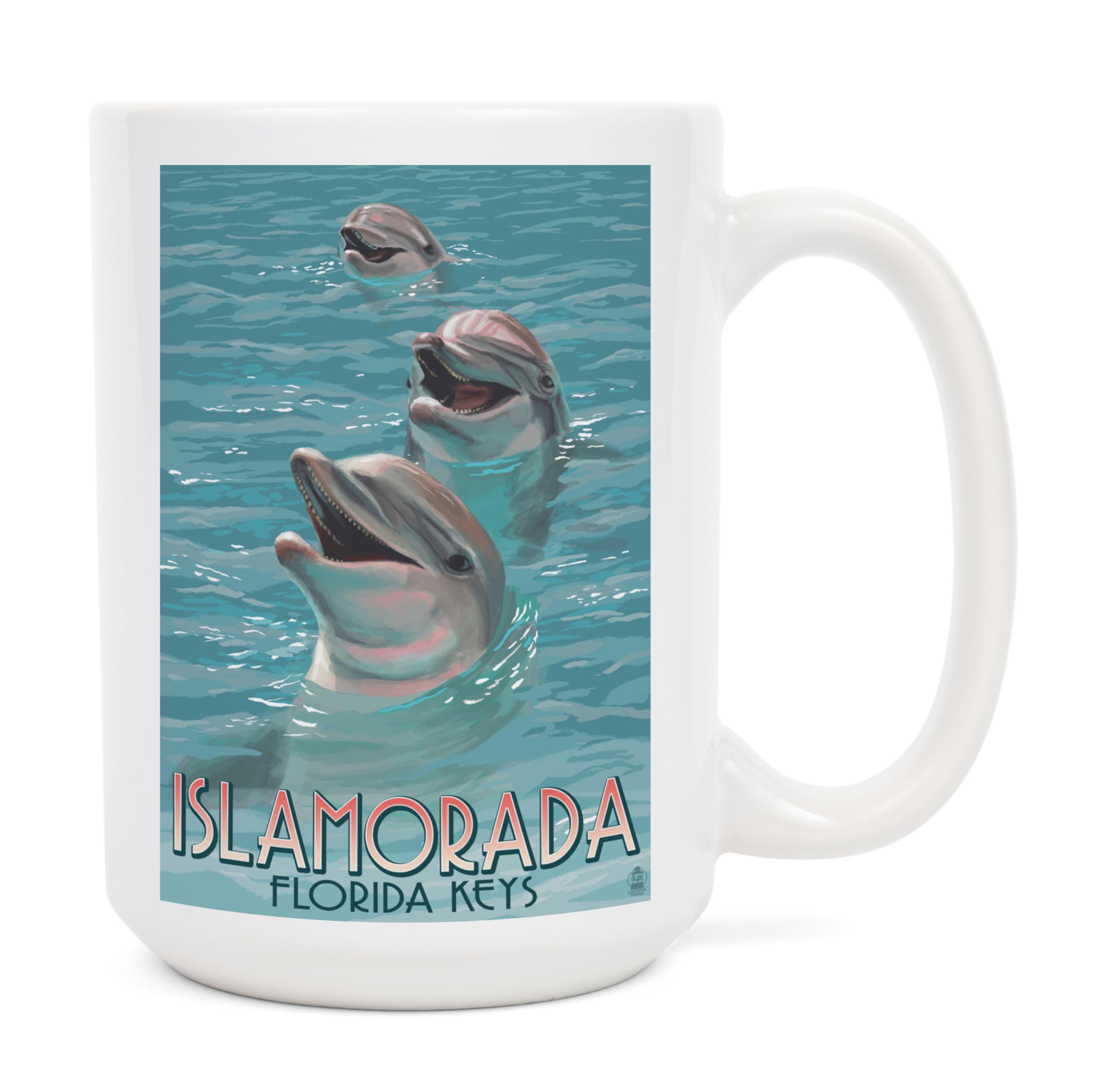 Lantern Press Islamorada, Florida Keys, Dolphins (15oz White Ceramic Coffee and Tea Mug, Dishwasher and Microwave Safe)
