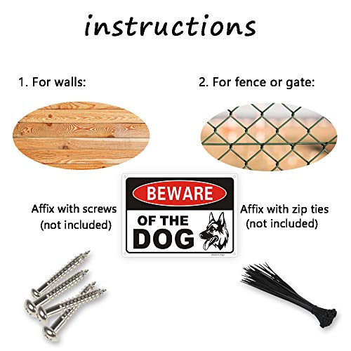 Uflashmi Beware of Dog Sign for Fence Yard, Dog Warning Sign, Aluminum Metal, 2 Pack, 7x10 inch