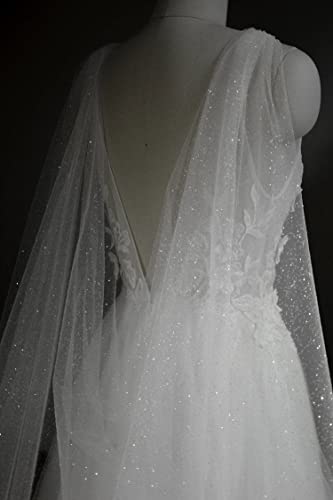 Sparkling Bridal Shawl Glitter Capes Veil for Weding Dress Robe Cape Shawls Wings Veil Bling Bling Champagne Veil (Ivory)