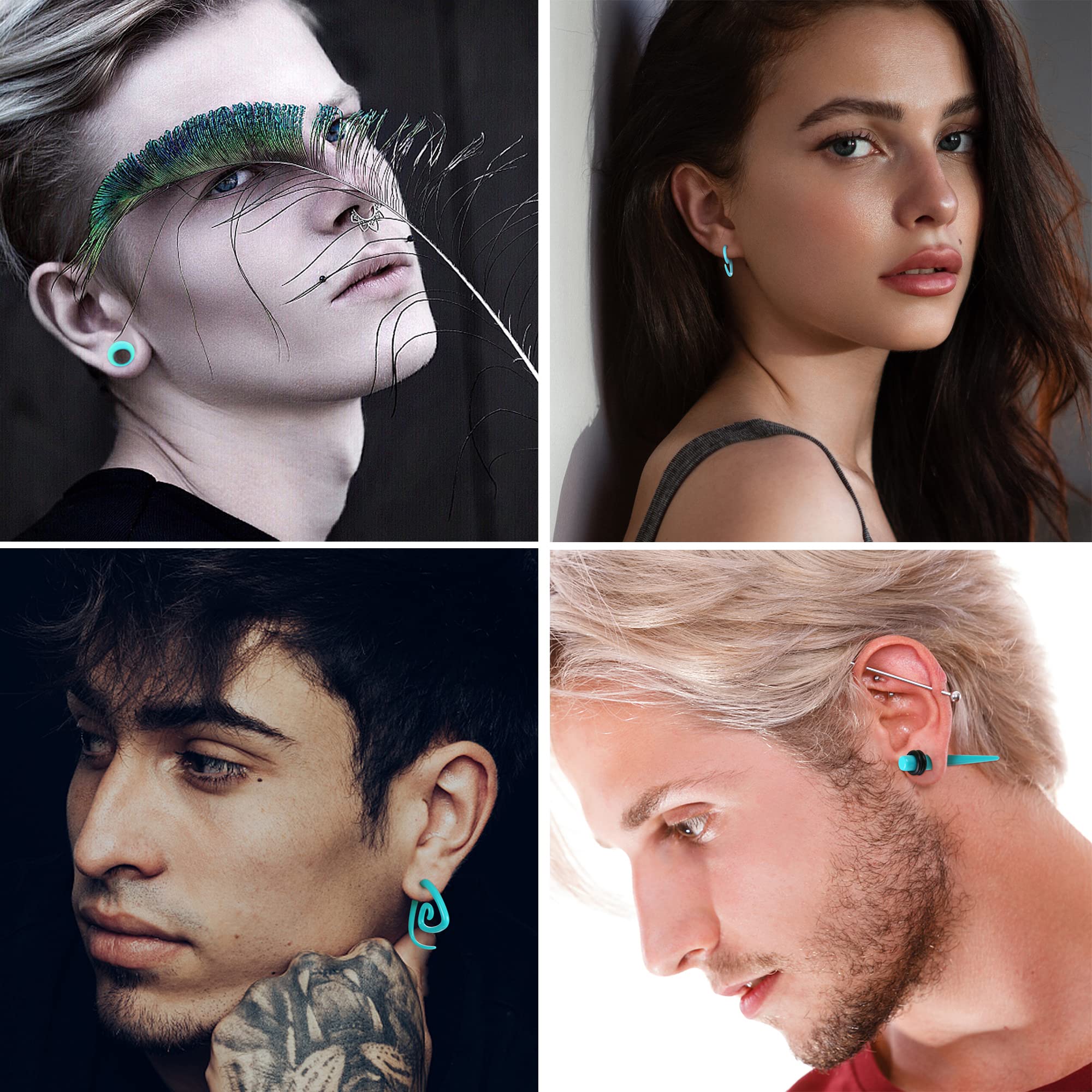 LOYALLOOK Ear Stretching Kit 54PCS Acrylic Tapers and Plugs Spiral Tapers Tunnels 14G-00G Ear Stretching Starter Glow