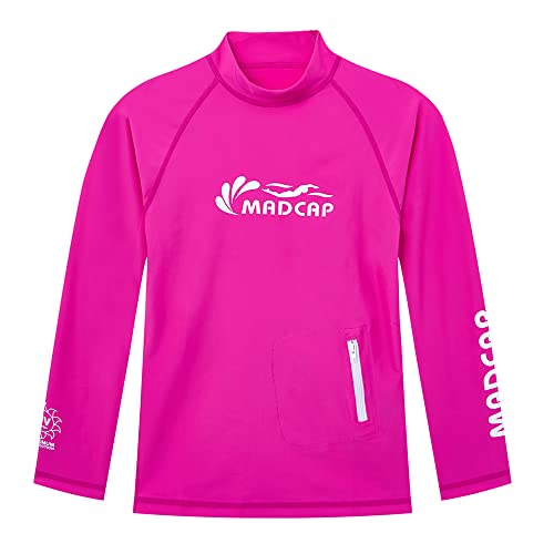 MADCAP Girls Rash Guard Long Sleeve Swimwear Swim Surf Shirt Top UV Sun Protection for Toddler and Teen Girls 4-16 Years Old (Dark Pink, X-Large / 16)