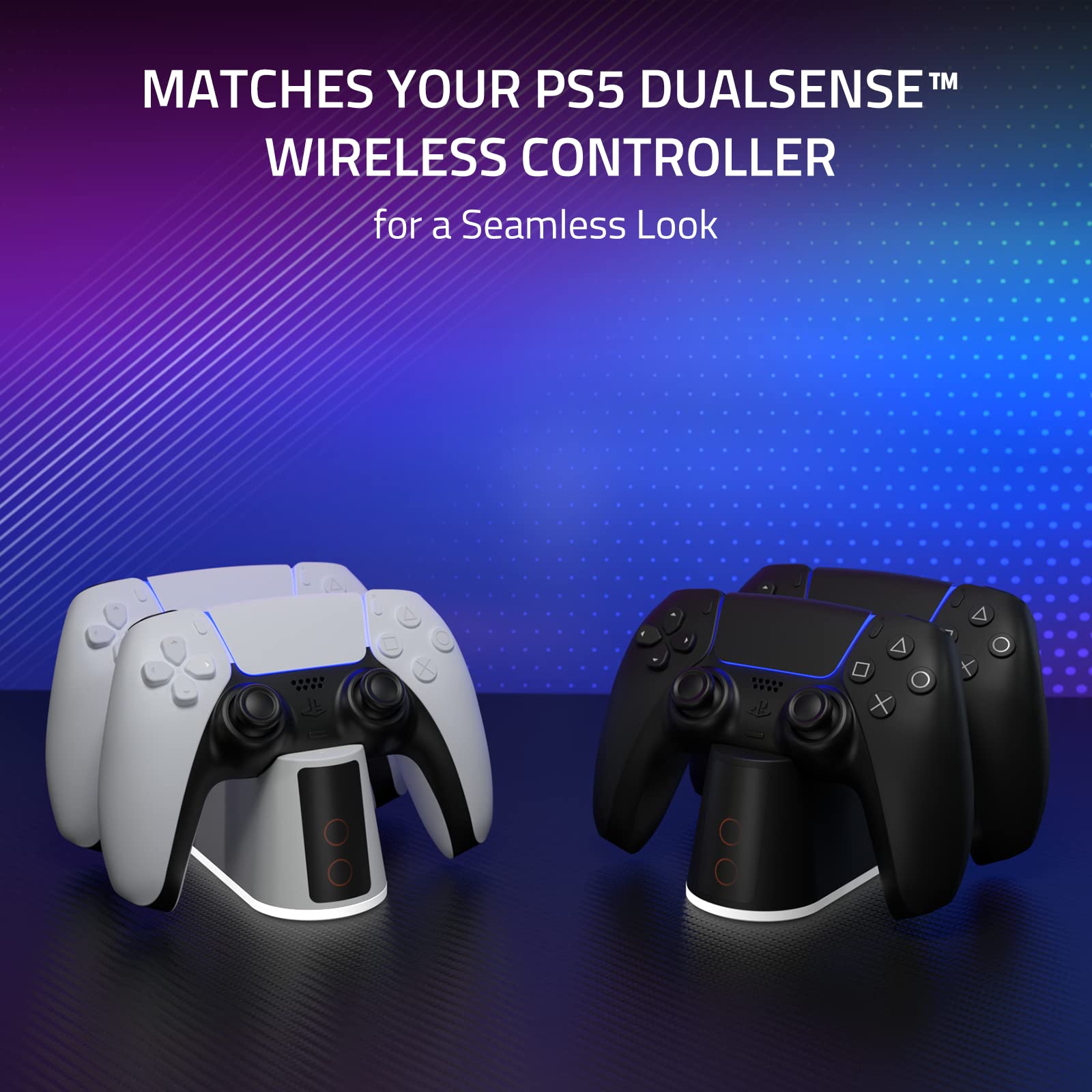 PS5 Controller Charging Station, PS5 Fast Charger Station with RGB Lights Type-C Cable LED Indicator Light Dual Contraller Charging Stand for Playstation 5 Dualsense Controller