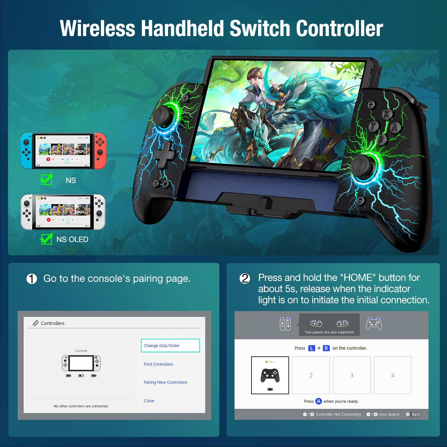 Switch Controller, Pro Switch Controller Compatible with Switch Controller/OLED/Lite, Wireless Switch Controller with RGB Light for PC/iOS/Android, Auto-Cycle Macro Programming, Wakeup, TURBO