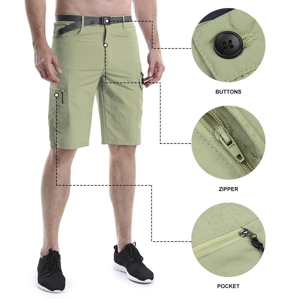 Mesinsefra Men's Hiking Cargo Shorts Lightweight Quick Dry Outdoor Stretch Travel Fishing with Multi Pockets Army Green 34