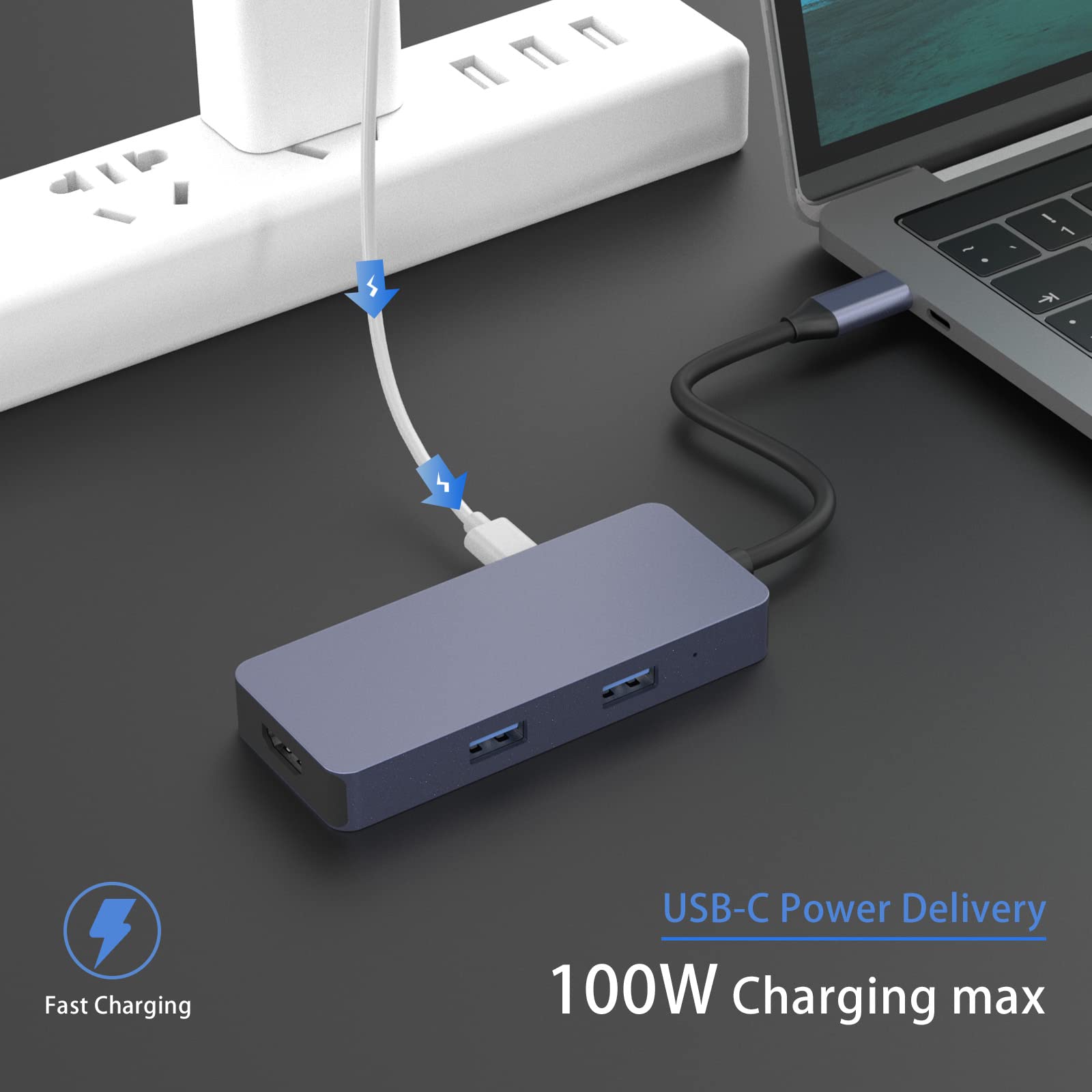 USB C Hub Dual Dsplay, USB C to HDMI Adapter with USB3.0, HDMI, PD, SD/TF Slot Compatible with MacBook Air/Pro/iPad Pro/Lenovo/Dell