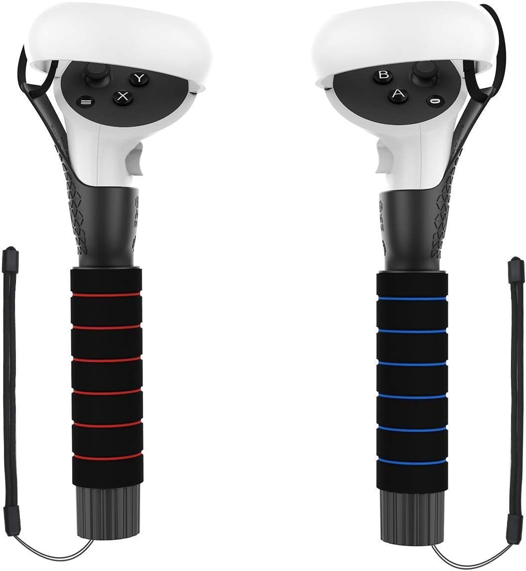 UPOK VR Controller Grips for Oculus Quest 2 - Beat Saber Accessories | Fit Small Hands in Gorilla Tag Long Arms | Velcro Strap Fixation, Anti-Sweat Sponge Handle for Meta 2 Increase Comfort
