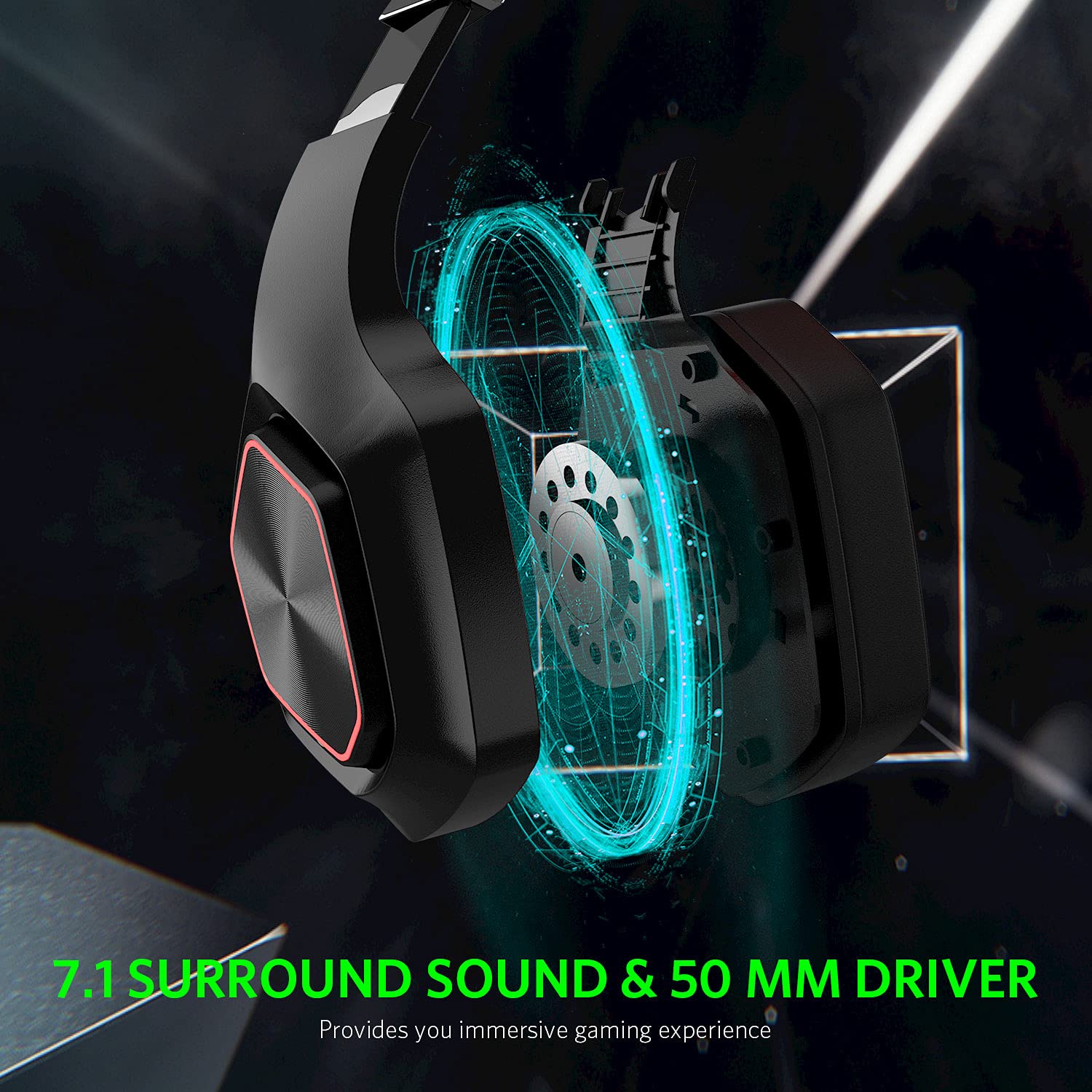 TEWELL 7.1 Surround Sound Gaming Headset with LED Lighting Effect, USB Stereo Headphones with Comfortable Ergonomic Earmuff and Microphone