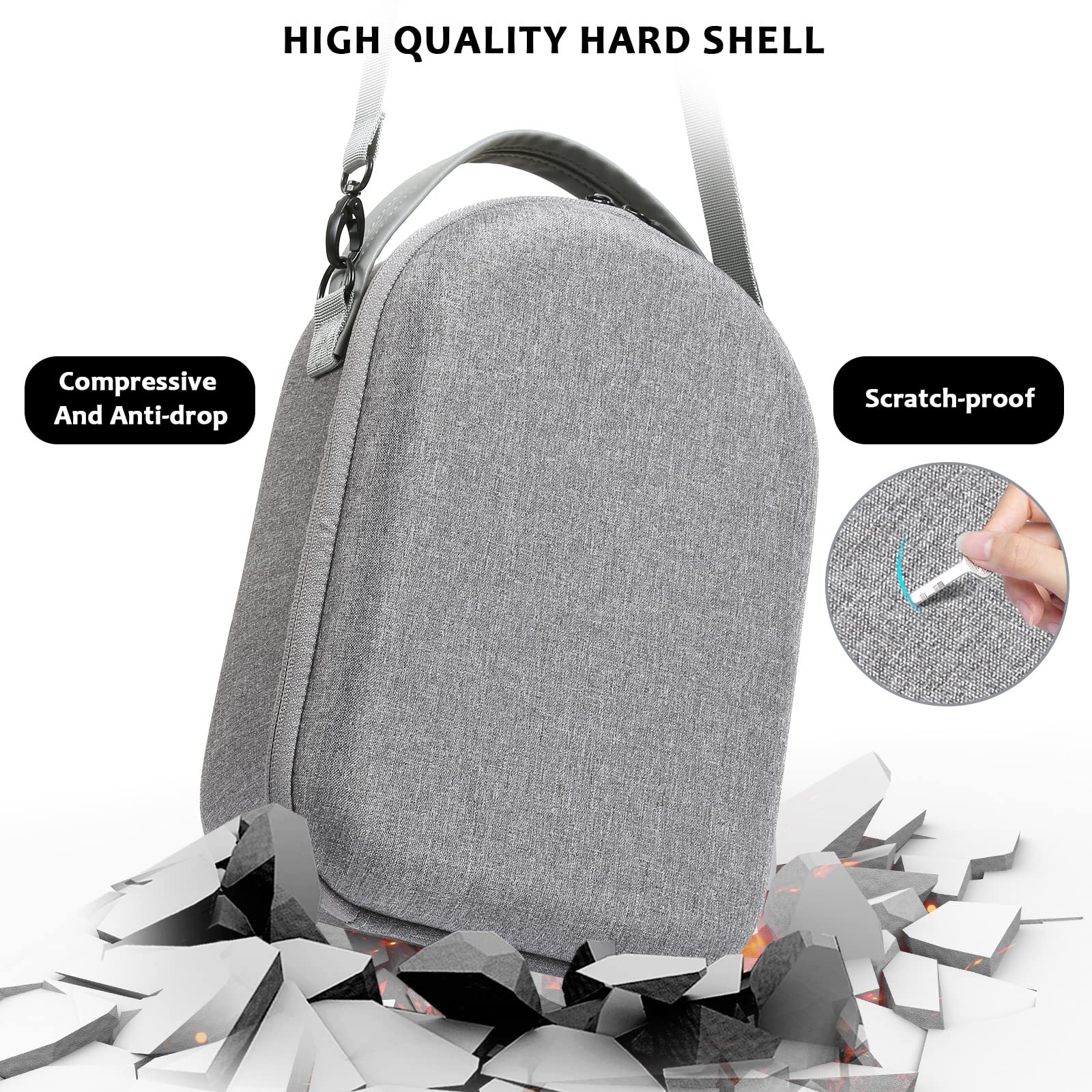 Txtcu Case for Oculus Quest & Quest 2 & Elite Strap, Hard EVA Carrying Case Storage Box for Oculus Quest Headset and Controllers(Gray)