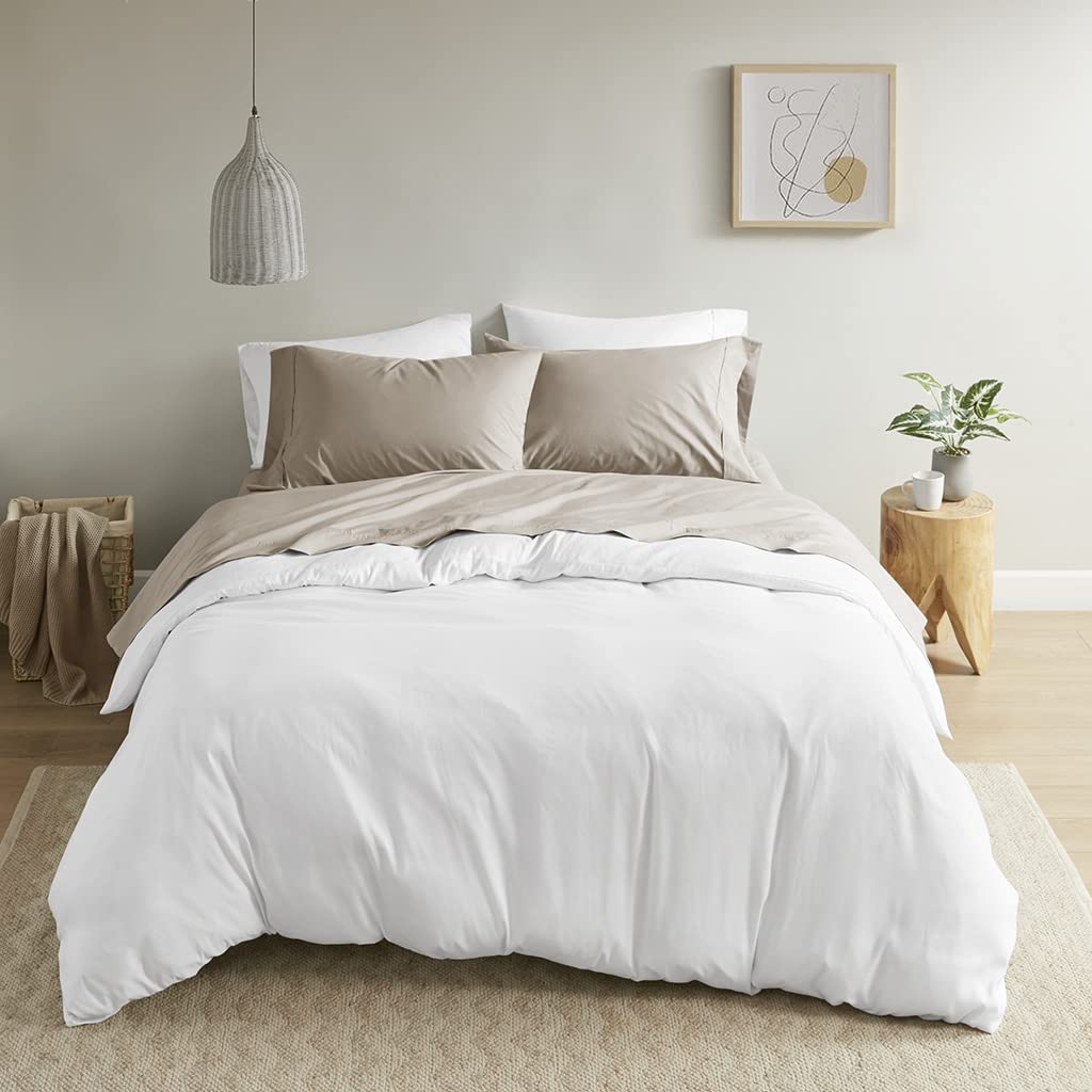 Madison Park 100% Cotton Percale Brushed Highly Breathable Moisture Absorbing 4 Piece Sheet Set, King Size, Khaki