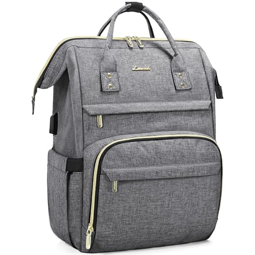 LOVEVOOK Laptop Backpack Women Teacher Backpack Nurse Bags, 15.6 Inch Womens Work Backpack Purse Waterproof Anti-theft Travel Back Pack with USB Charging Port (Grey)
