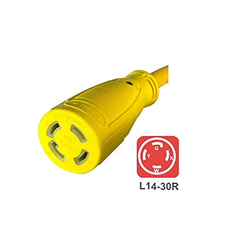 MARVINE CABLE Generator Cord Adapter from 30A NEMA 14-30P to 30A NEMA L14-30R Locking Female Connector STW10/4 1.5FT