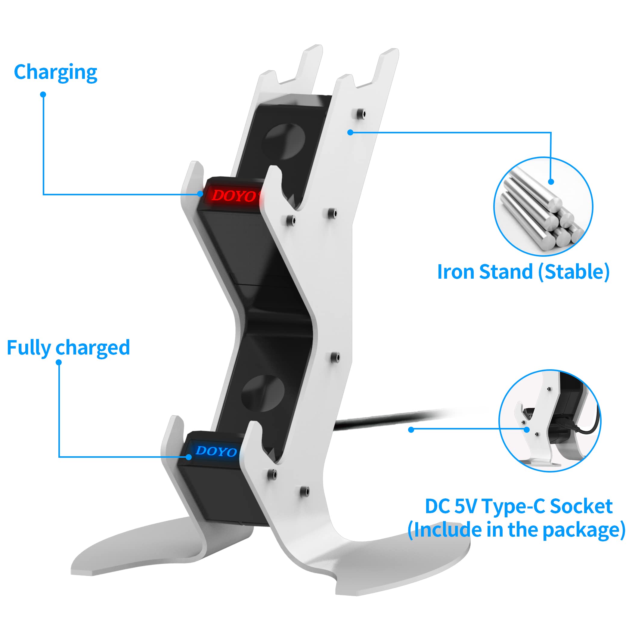 PS5 Controller Charger Station with Headset Headphone Organizer, Playstation 5 Controller Charging Dock Station with 2H Fast Charging Adapter 5V/3A, Replacement PS5 Controller Charger by DOYO