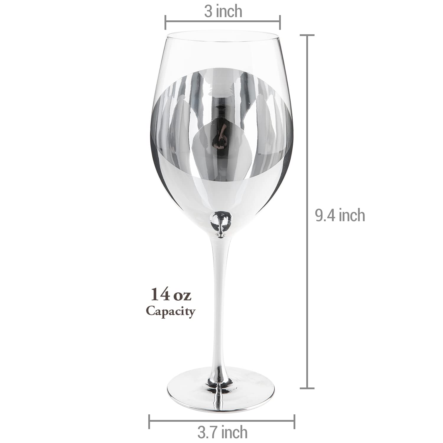MyGift Modern Silver Long Stemmed Wine Glasses for White or Red Wine with Elegant Angled Design, Set of 4