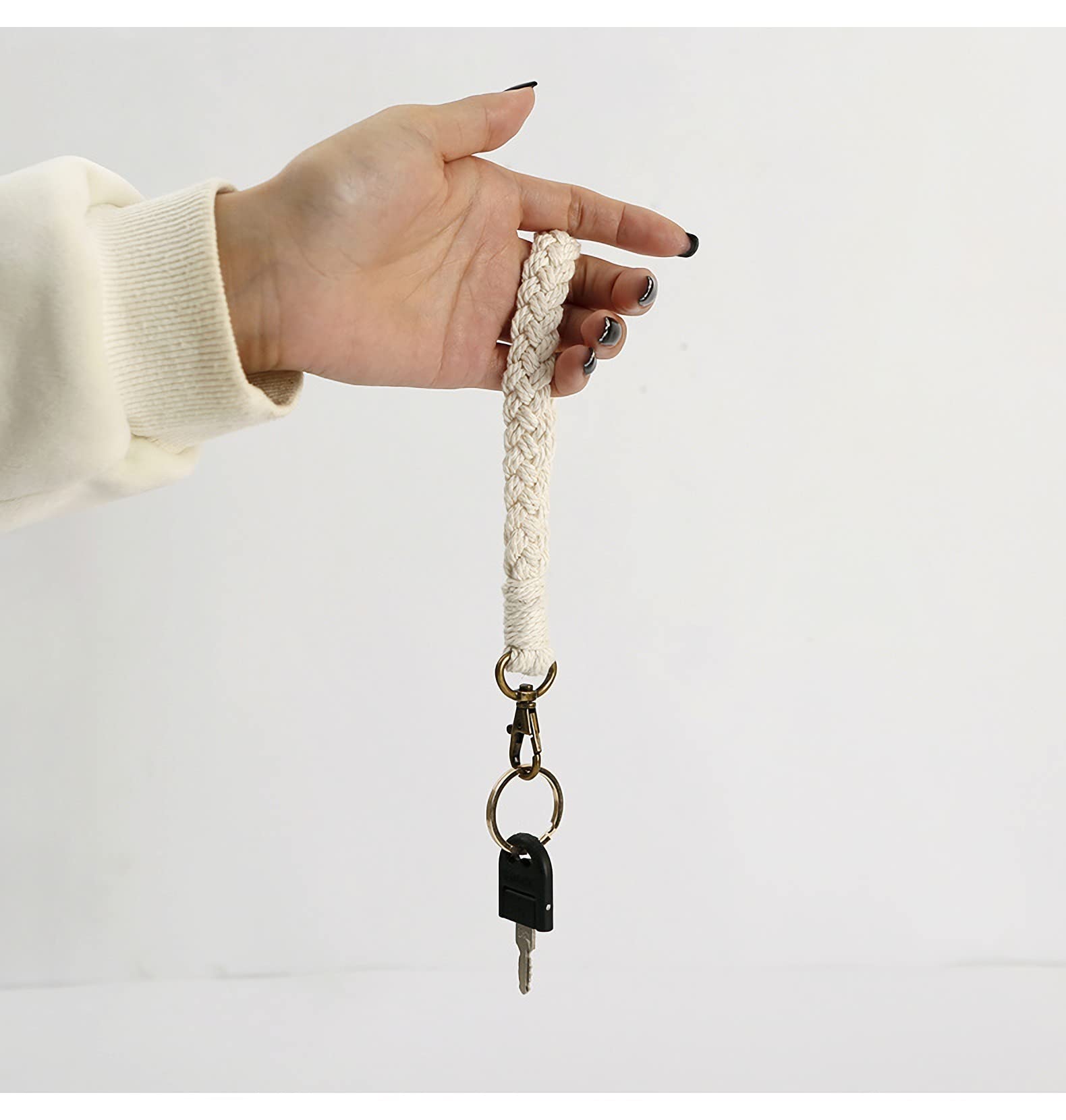 Poagoep Macrame Boho Keychain Bracelet Handmade Wristlet Keychain Keyring Holder Wrist Lanyard for Women(3)