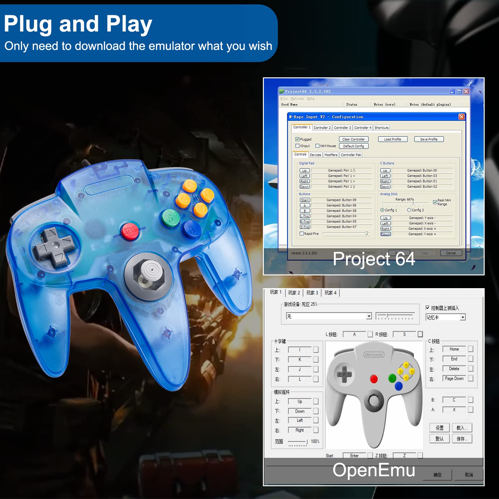 KIWITATA Classic N64 USB Controller, kiwitatá N64 Bit USB PC Wired Game Controller Gamepad for Windows PC & Mac Raspberry Pi Red